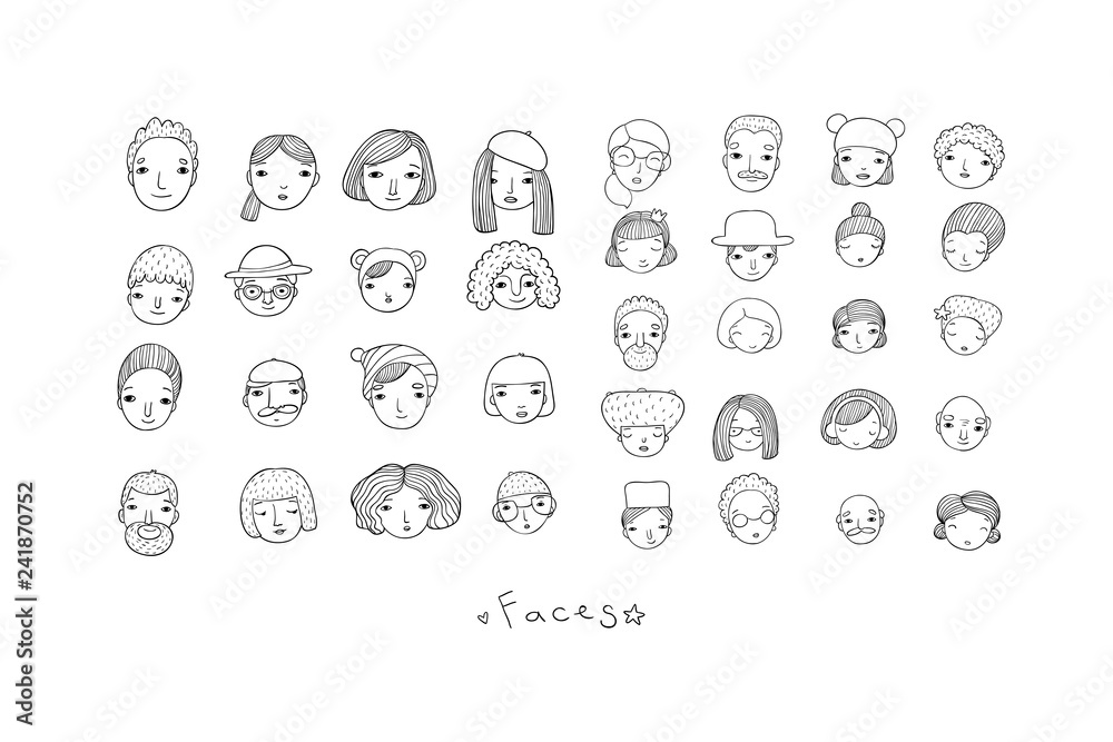 Pattern with graphical faces. Vector illustration. Set of people icons ...