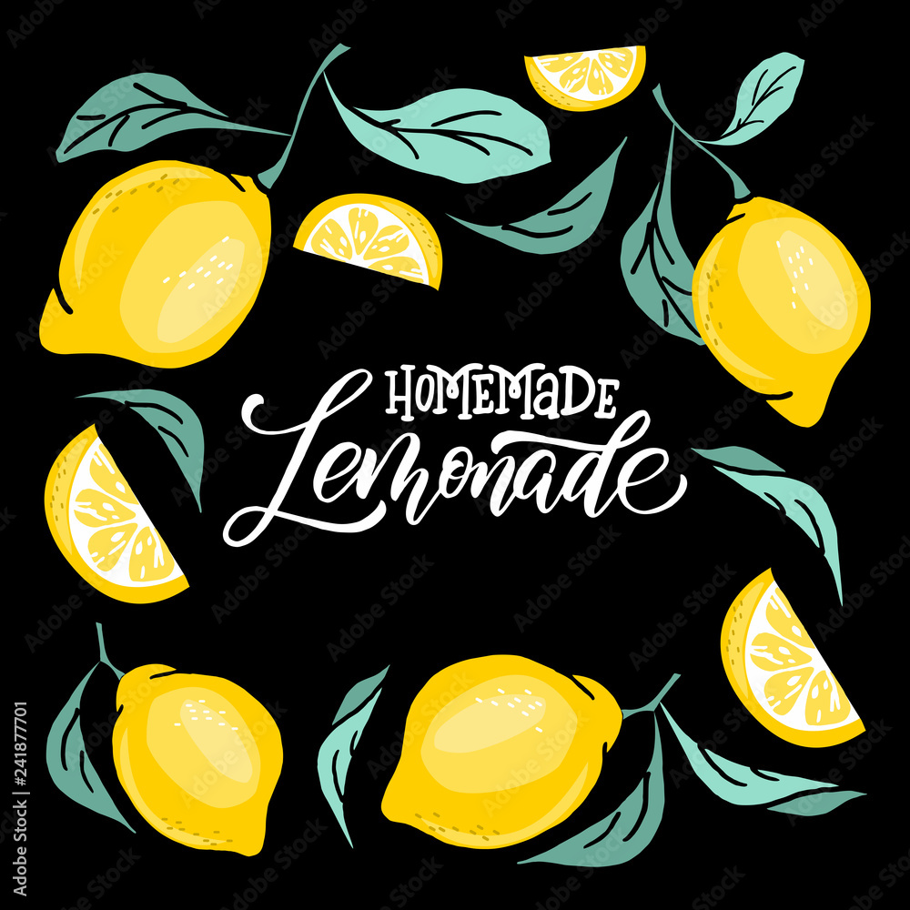 Lemonade lettering with lemon label. Brush calligraphy of word lemonade ...