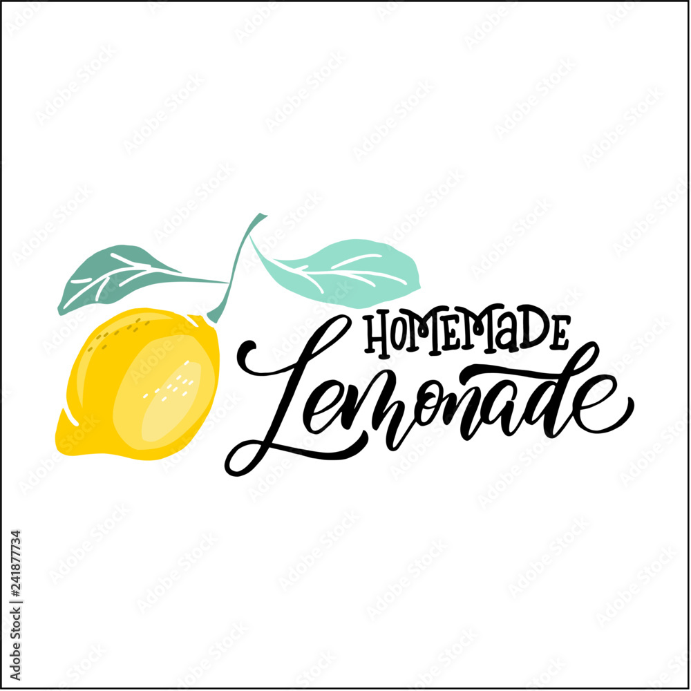 Lemonade lettering with lemon label. Brush calligraphy of word lemonade ...