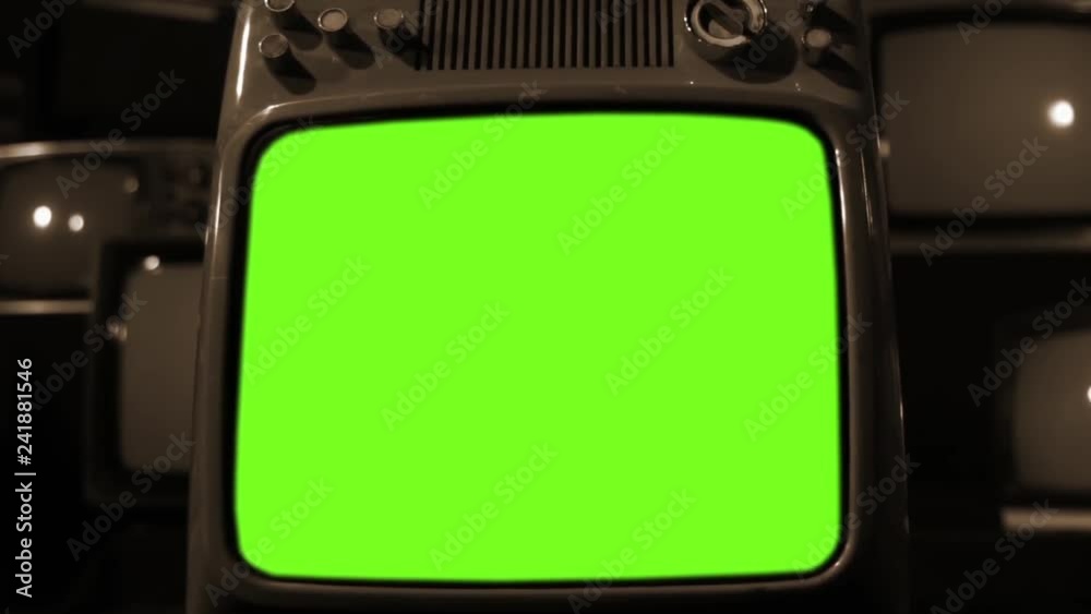 Vintage TV Turning On Green Screen. Zoom In. Sepia Tone. You can ...