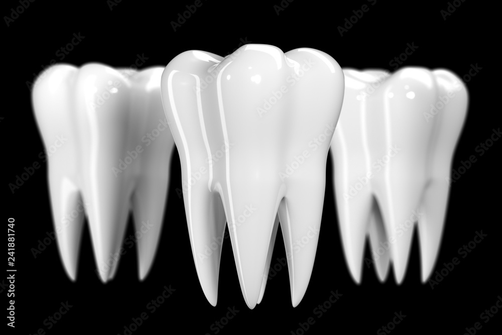 Tooth isolated on black background. Healthy white teeth icon 3d ...