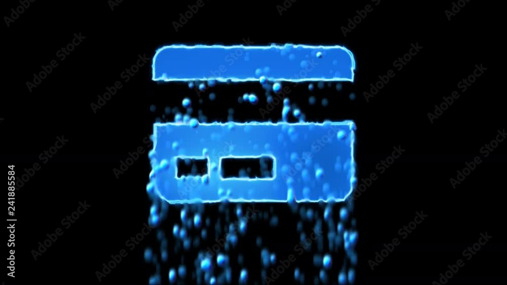 Liquid symbol credit card appears with water droplets. Then dissolves ...
