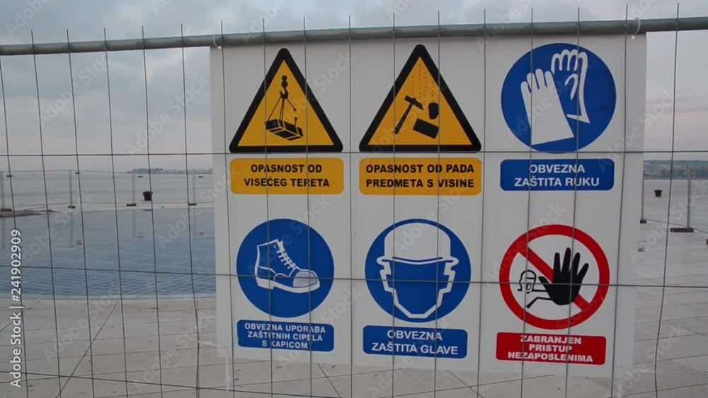 Construction building site safety and warning sign. Health safety ...