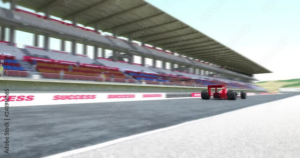 Red Formula one racing car crossing finish line with numbers. High quality 3d animation Stock ...
