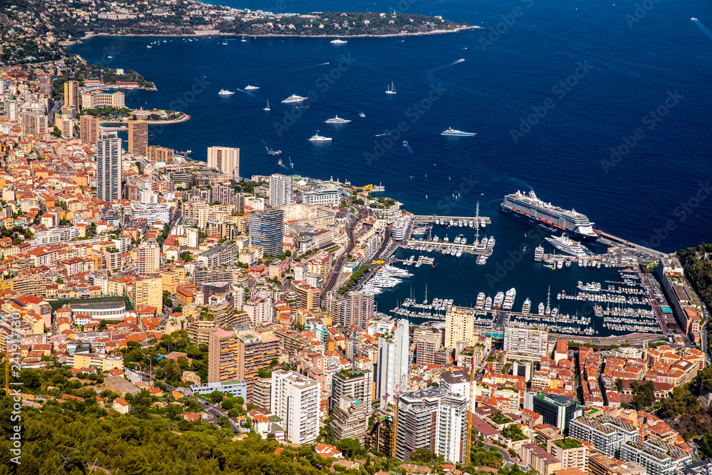 Aerial view of Kingdom of Monaco, view from La Turbie, landmark of ...