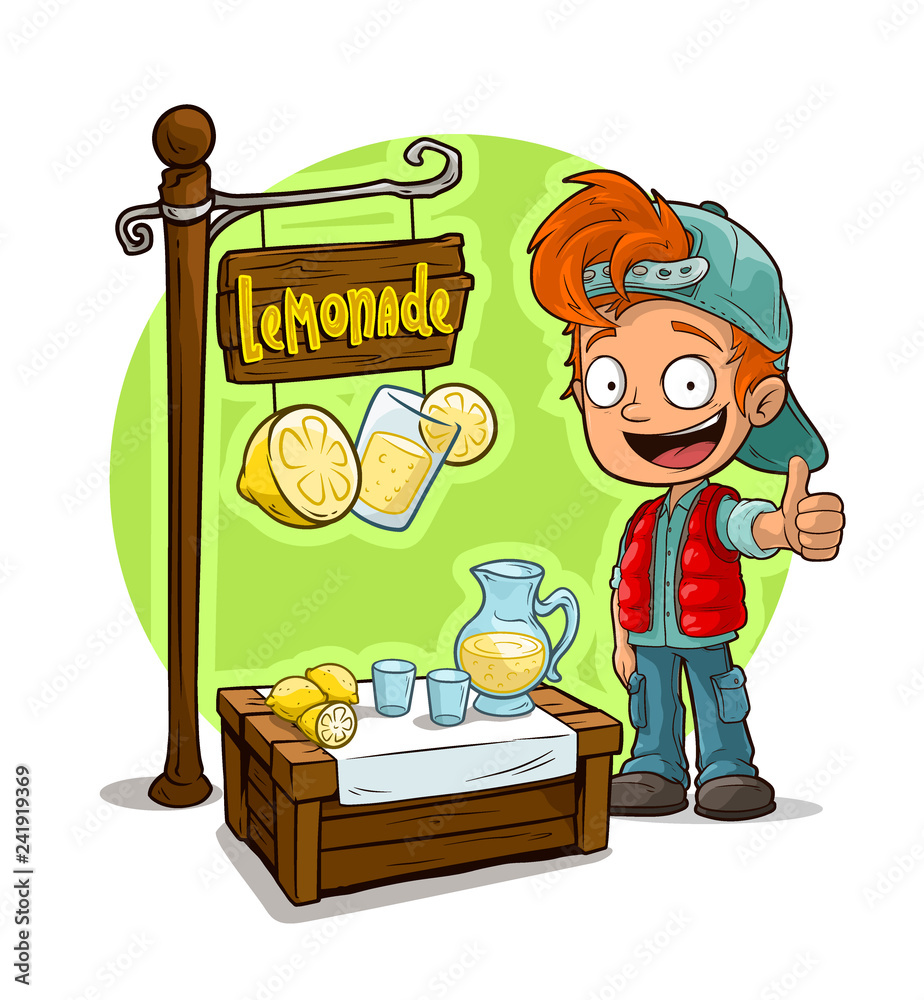 Cartoon redhead boy character and lemonade shop Stock Vector | Adobe Stock