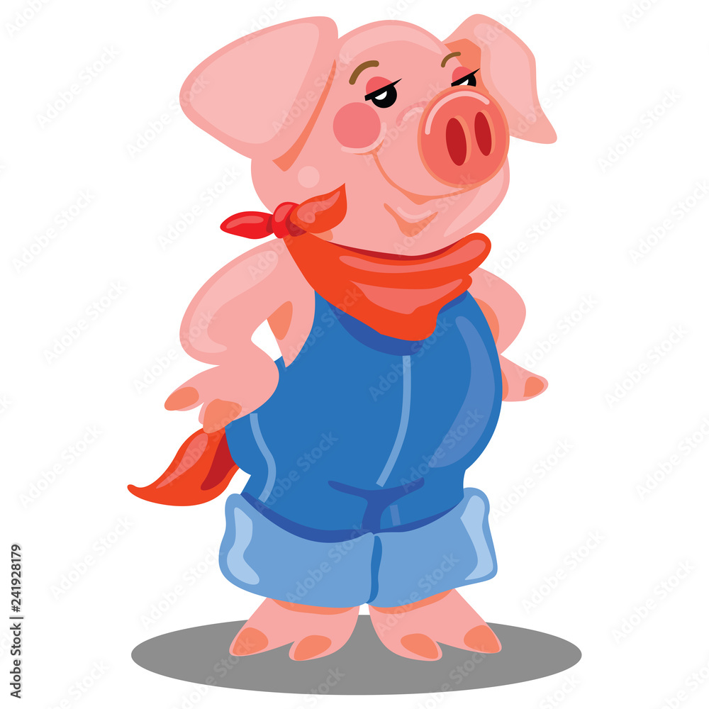 Cartoon country pig wearing overalls Stock Vector | Adobe Stock
