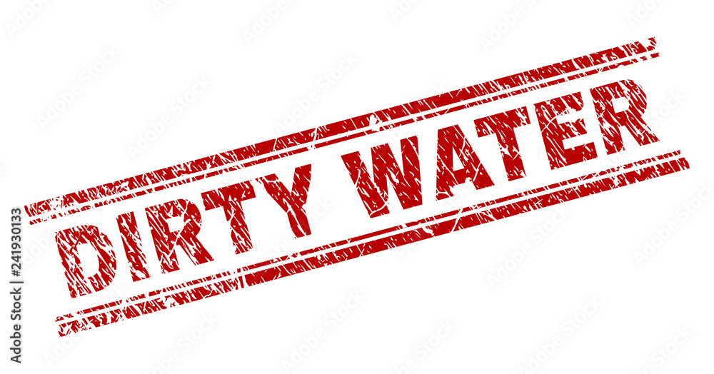 DIRTY WATER seal print with distress texture. Red vector rubber print ...