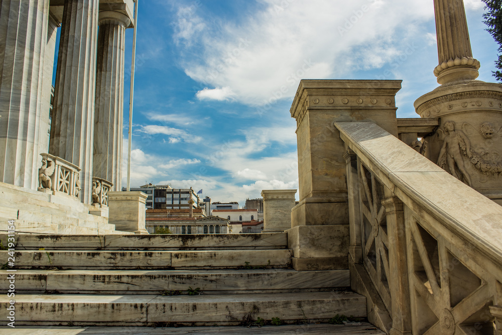 marble palace exterior front side with stairs on foreground, columns on ...