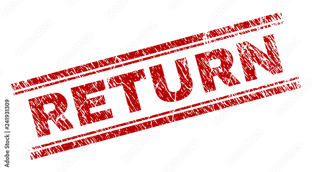 RETURN seal print with distress effect. Red vector rubber print of ...