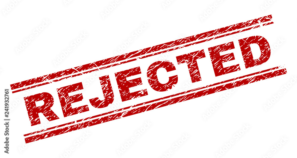 REJECTED seal watermark with corroded texture. Red vector rubber print ...