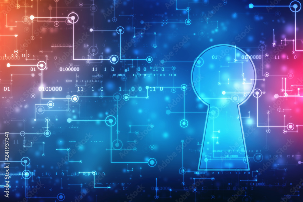 2d illustration Safety concept: Keyhole in digital background, Cyber ...