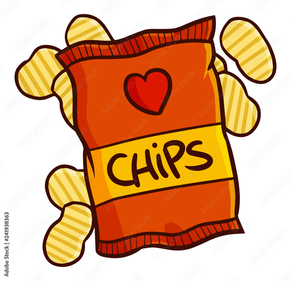 Funny and cute yummy orange potato chips packaging - vector Stock ...