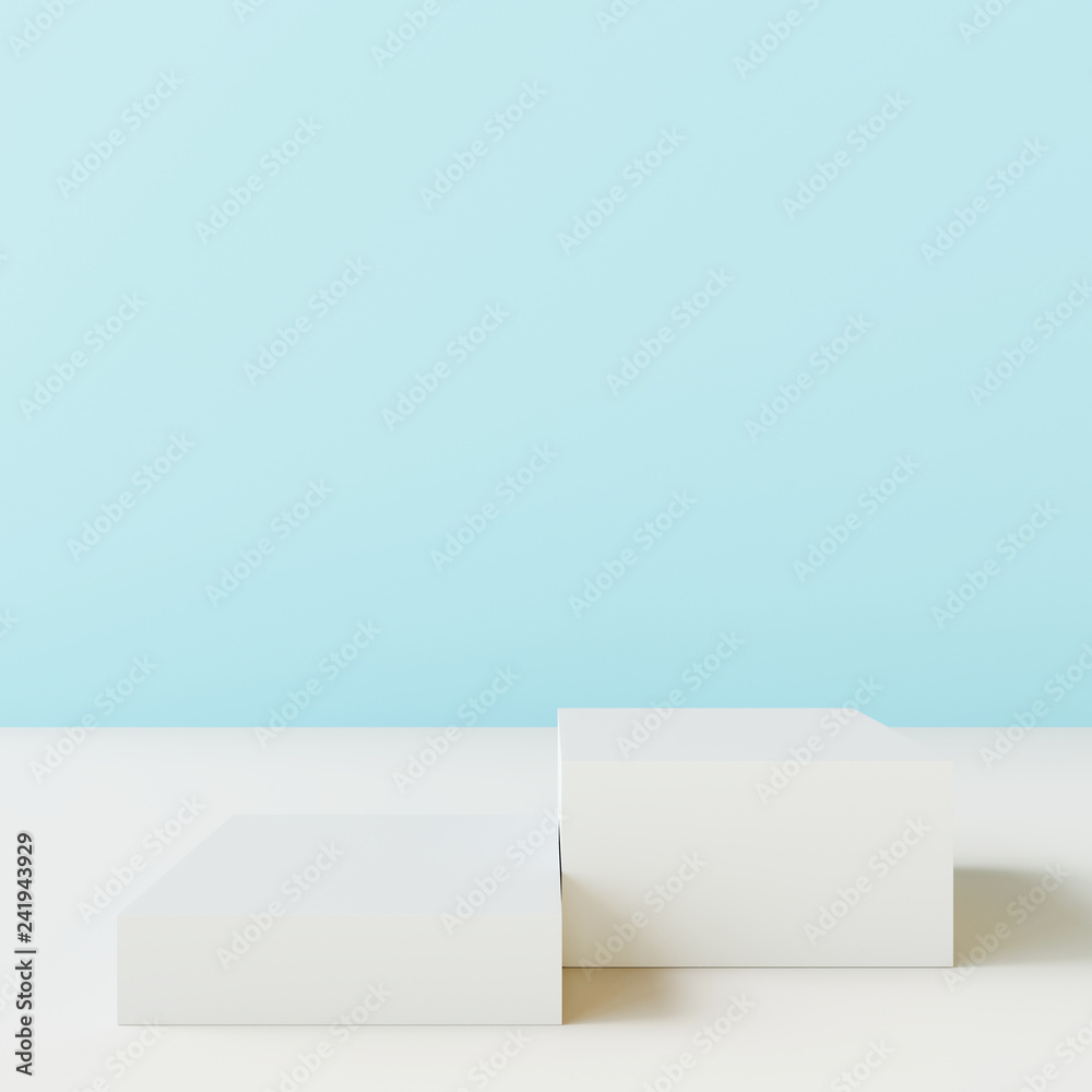 Blank product stand with blue wall. 3d rendering Stock Illustration ...