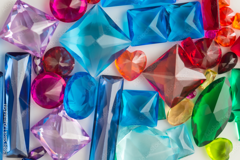 Set of beautiful light blue aquamarines, red sardius ruby minerals ...