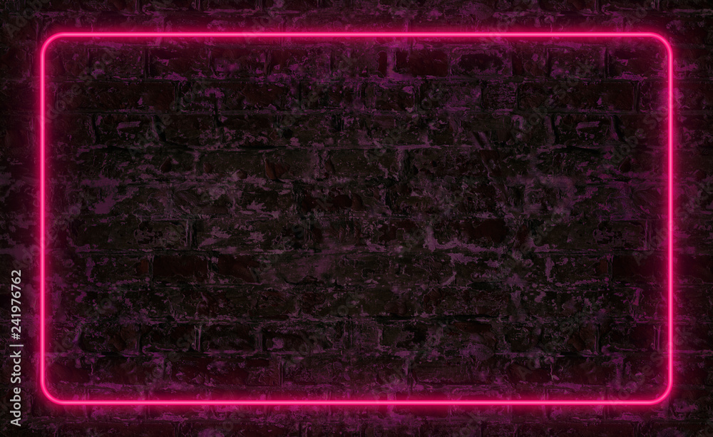 Pink neon frame on dark brick wall Stock Photo | Adobe Stock