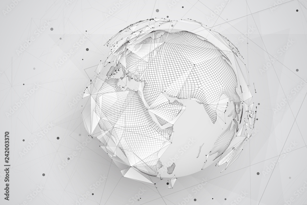 vector globe, planet earth, from dots. concept bigdata, processing and ...