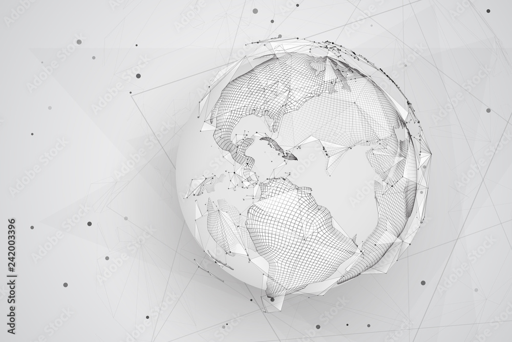 vector globe, planet earth, from dots. concept bigdata, processing and ...