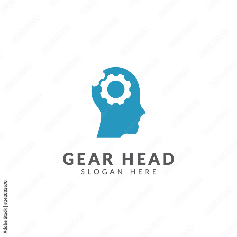 Gear head logo vector design template with head and gear symbol ...