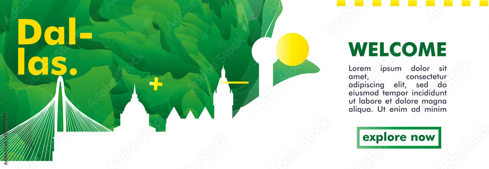 USA United States of America Dallas city horizontal banner with ...