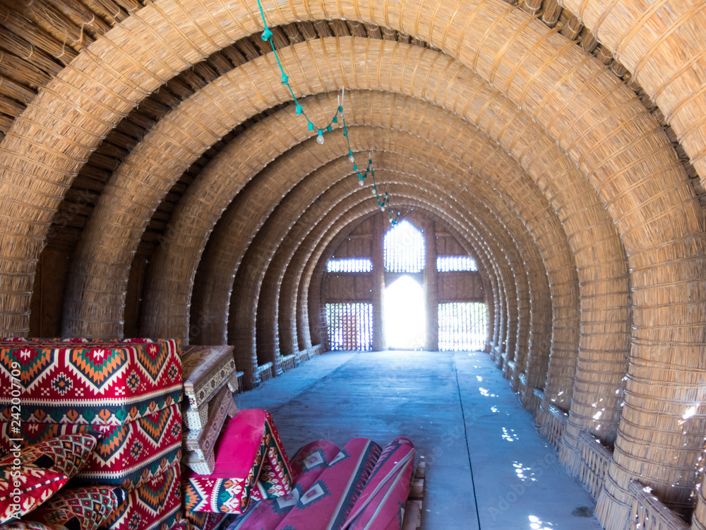 Mudhif, traditional Iraqi reed house of Marsh Arabs aka Madan used for ...