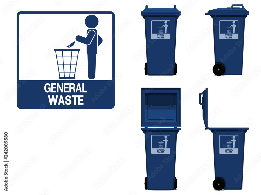 general waste icon and bin on transparent background Stock Vector ...