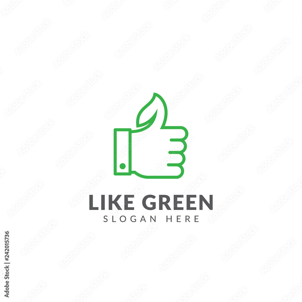 Like green logo or icon vector design template, thumbs and leaves ...