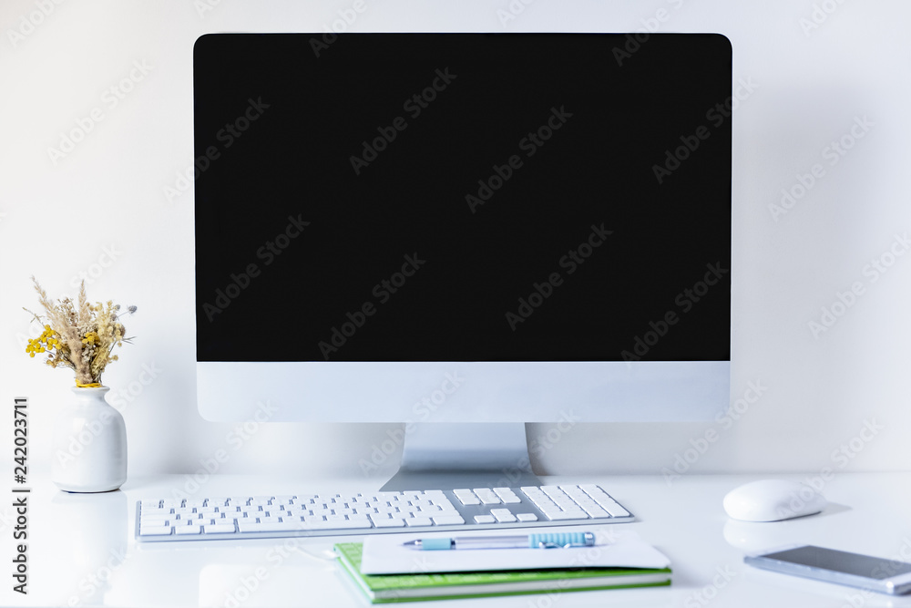 Clean and minimalistic office working place with desktop computer ...