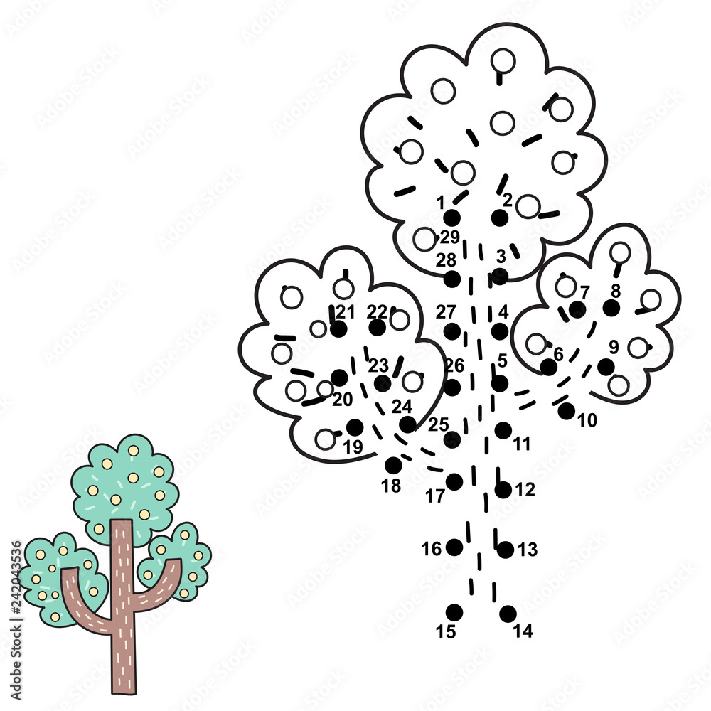 Connect the dots and draw a tree. Numbers game for children. Vector ...