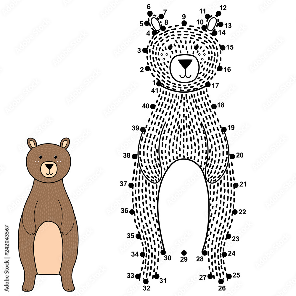 Connect the dots and draw a cute bear. Numbers game for children ...