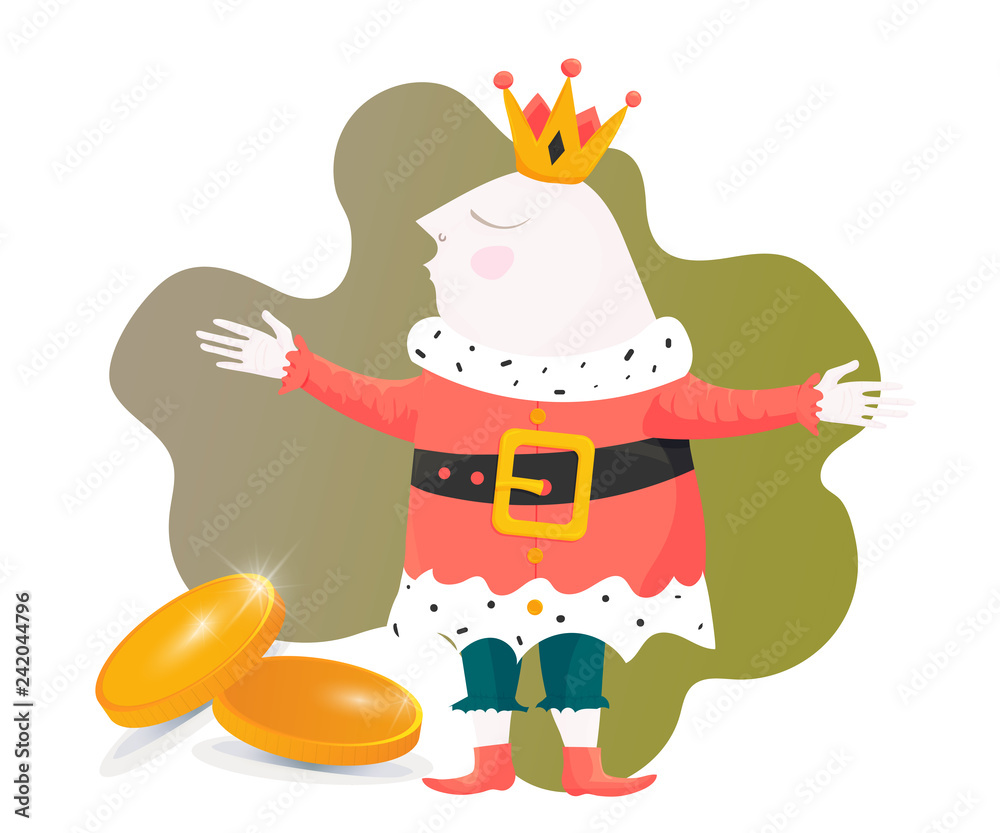 Big Win illustration in a cartoon style: Happy King gifting gold coins ...