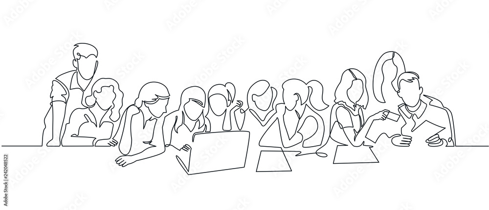 Group of people working continuous one line vector drawing Stock Vector ...