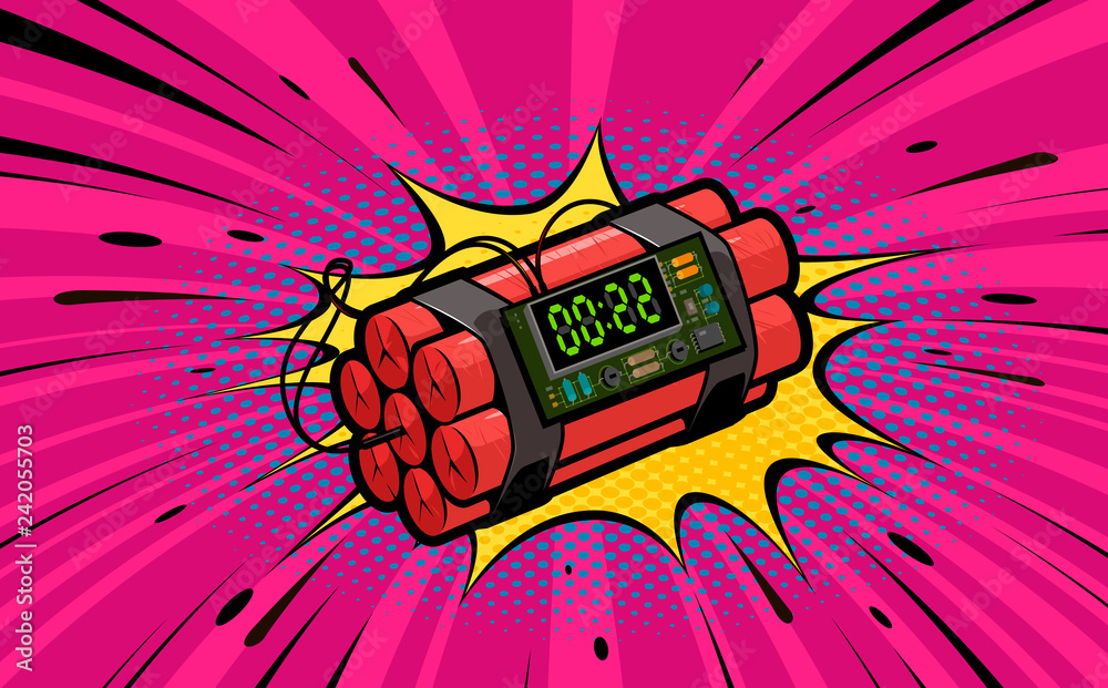 Dynamite explosion, bomb detonation. Retro pop art style. Cartoon comic ...