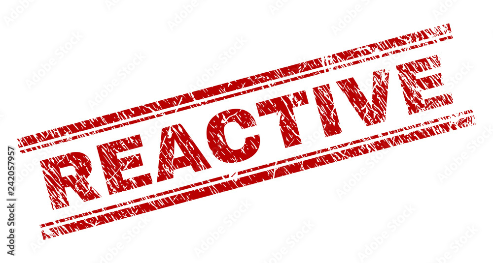 REACTIVE seal print with grunge texture. Red vector rubber print of ...