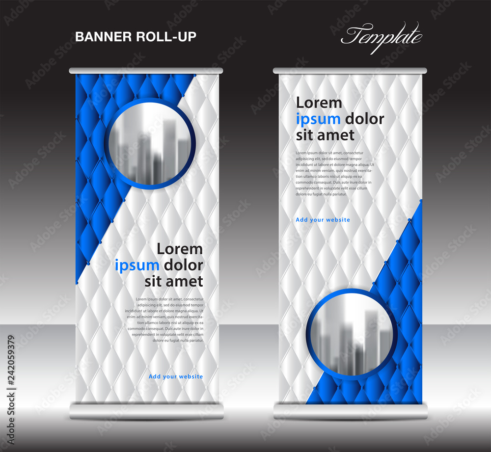 Blue Roll up banner template vector, advertisement, x-banner, poster ...