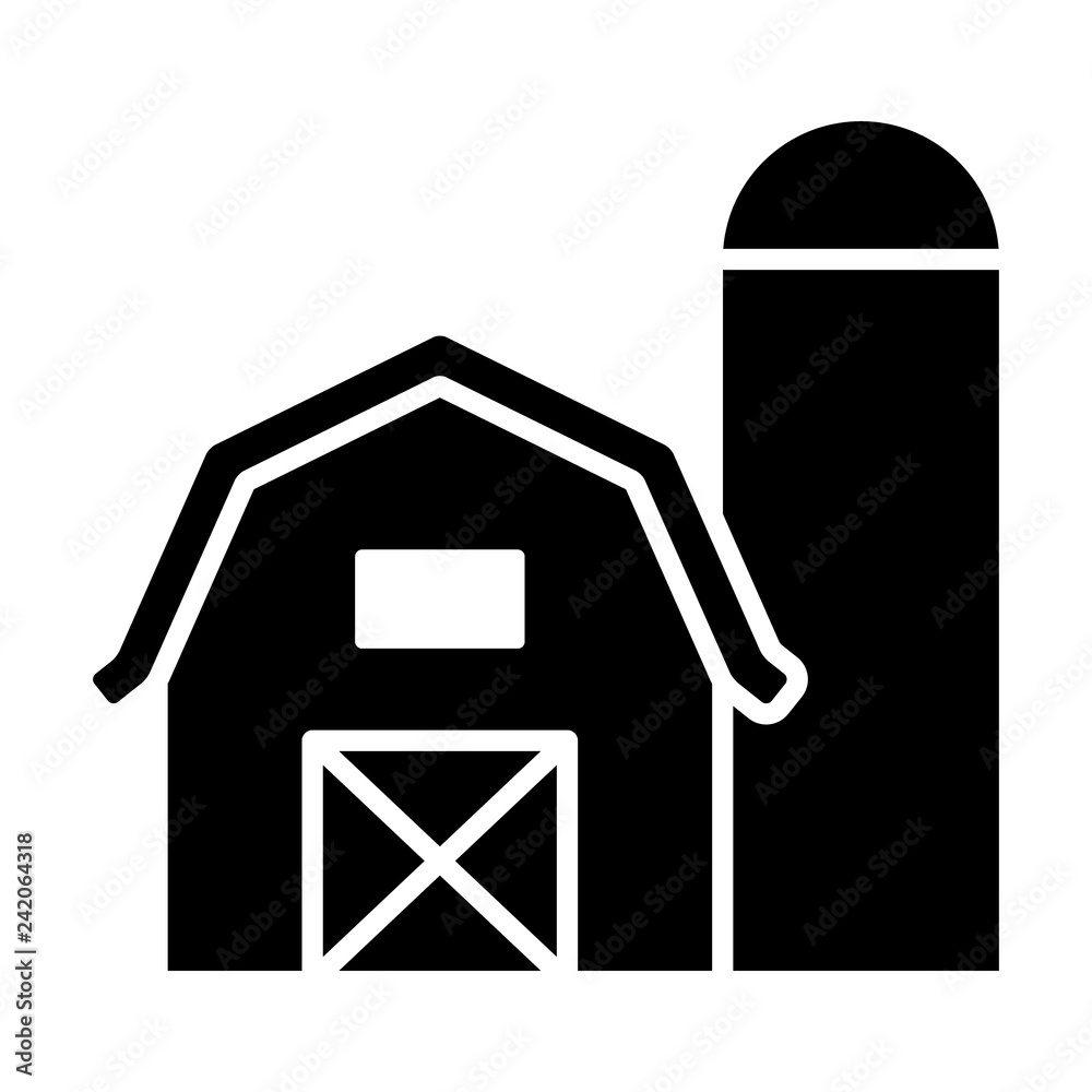 Prairie barn house with grain storage silo flat vector icon for farm ...
