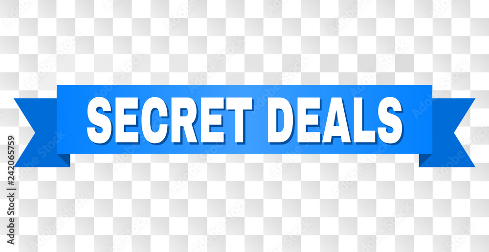 SECRET DEALS text on a ribbon. Designed with white caption and blue ...