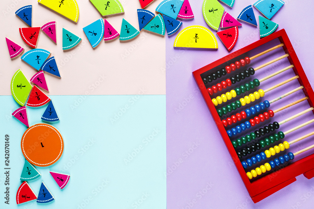colorful math fractions on the bright backgrounds. interesting math for ...