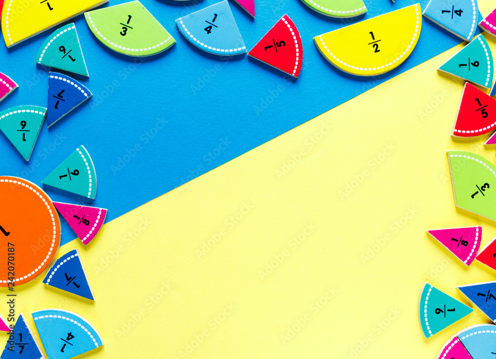 colorful math fractions on the bright backgrounds. interesting math for ...
