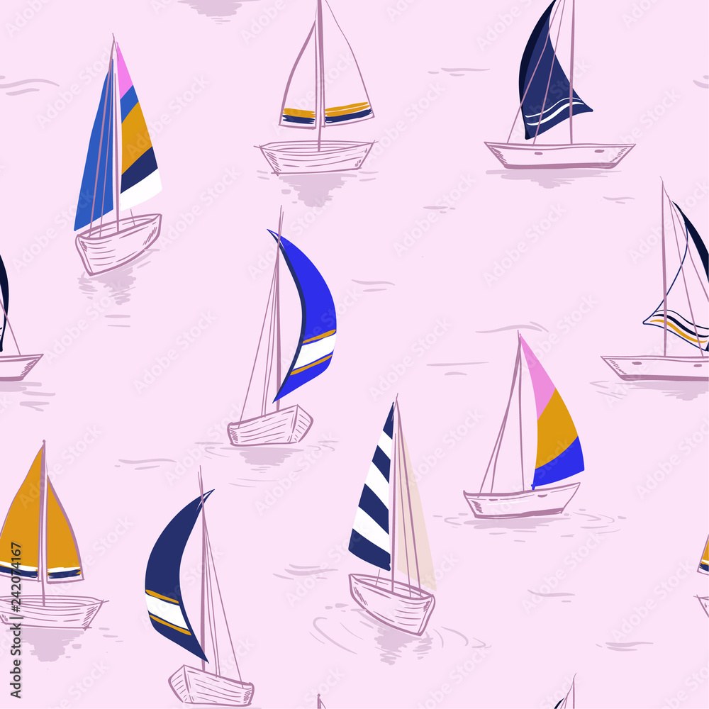 Sweet pastel Hand drawing sketch Seamless summer sea pattern with ...