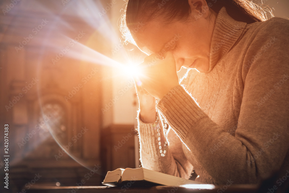 Christian Girl Praying In Church