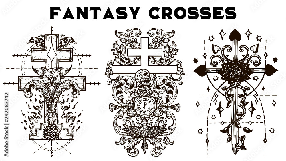 Drawings Of Crosses And Roses