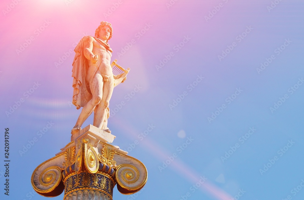 Statue of Apollo, ancient god of music and poetry. Iconic neoclassic ...