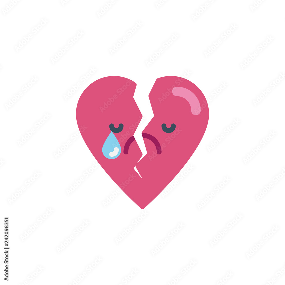 Broken heart face character emoji flat icon, vector sign, colorful ...