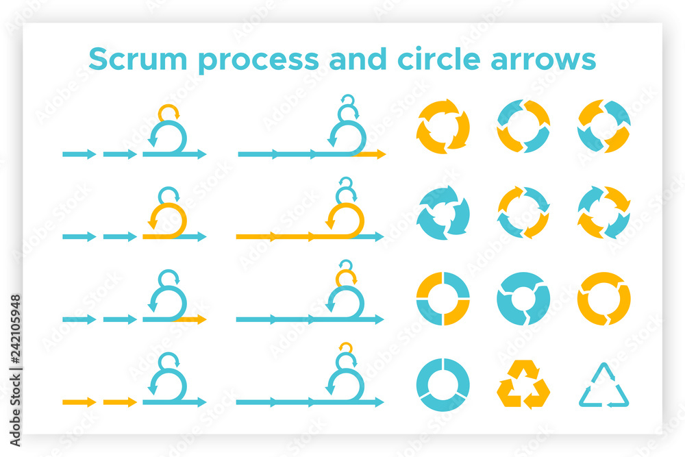 Scrum info graphic diagram element vector set illustration. Agile ...