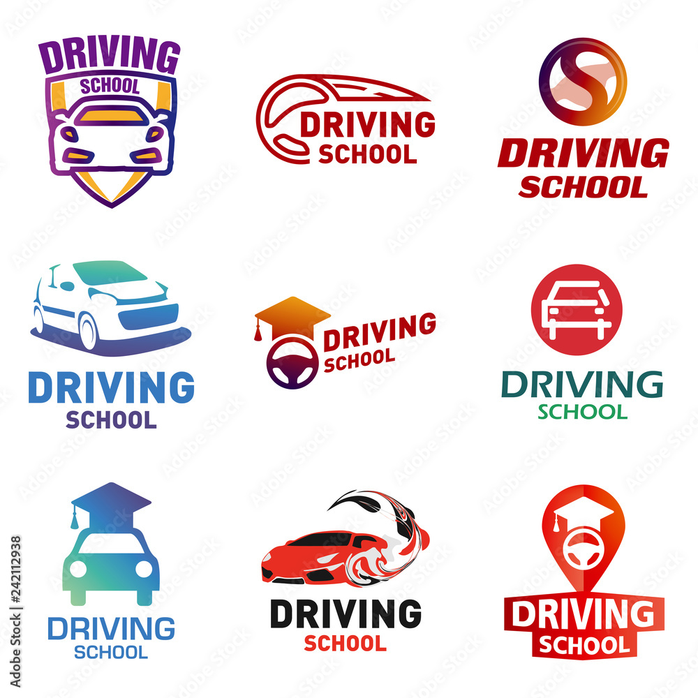 Set of vector logos driving school, car Stock Vector | Adobe Stock