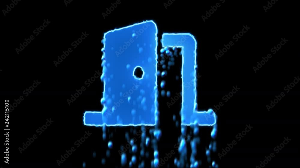 Liquid symbol door open appears with water droplets. Then dissolves ...