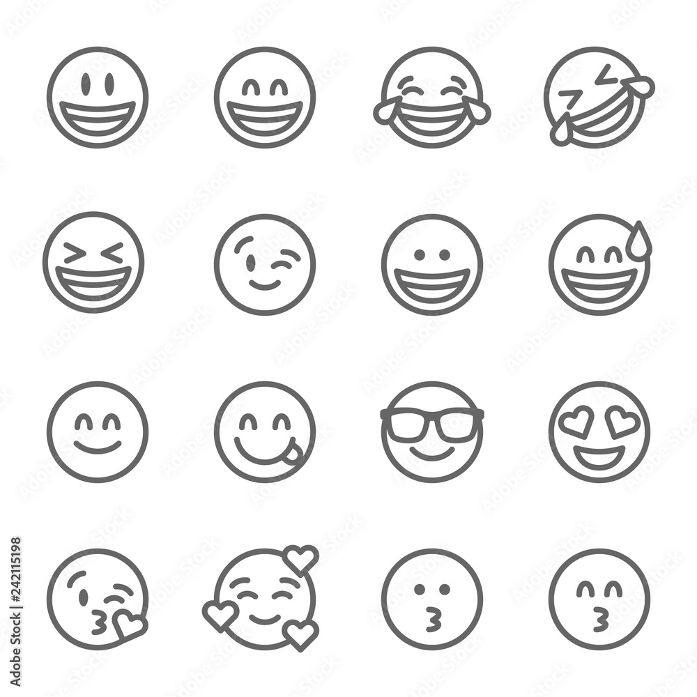 Smiley Face Emoji Vector Line Icon Set. Contains such Icons as Grinning ...