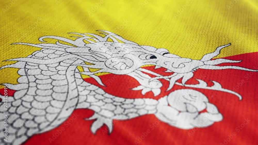 Bhutan flag is waving 3D animation. Symbol of Bhutan national on fabric ...