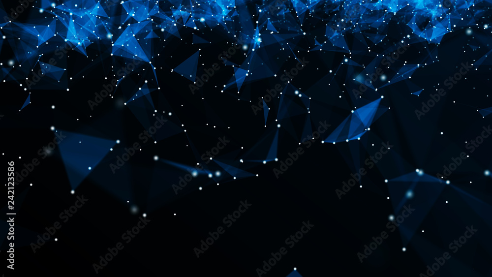 Digital data visualization. cybernetic particles. Low poly mesh. Flow ...